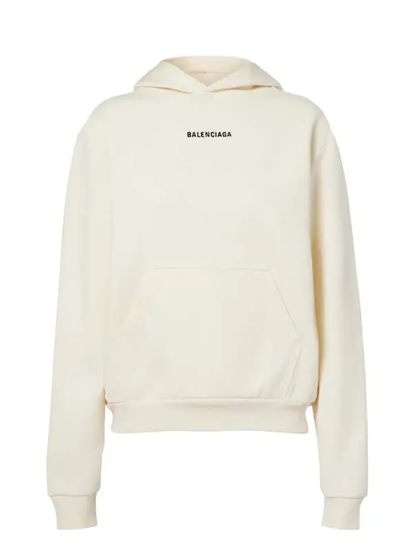 Balenciaga Logo Cotton Fleece Hoodie - White