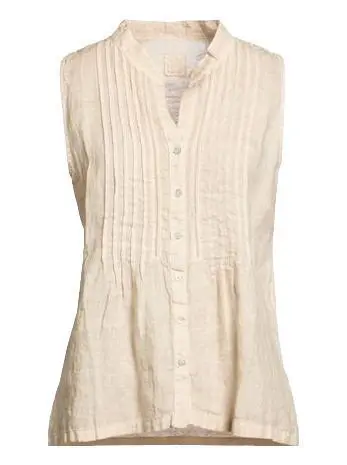 120% Lino Sleeveless Linen Shirt - Beige