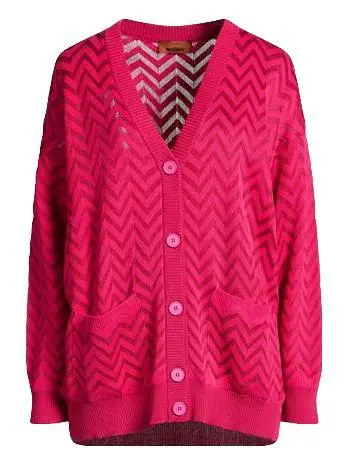 Missoni Cardigan In Cotton Blend With Signature Print - Fuchsia