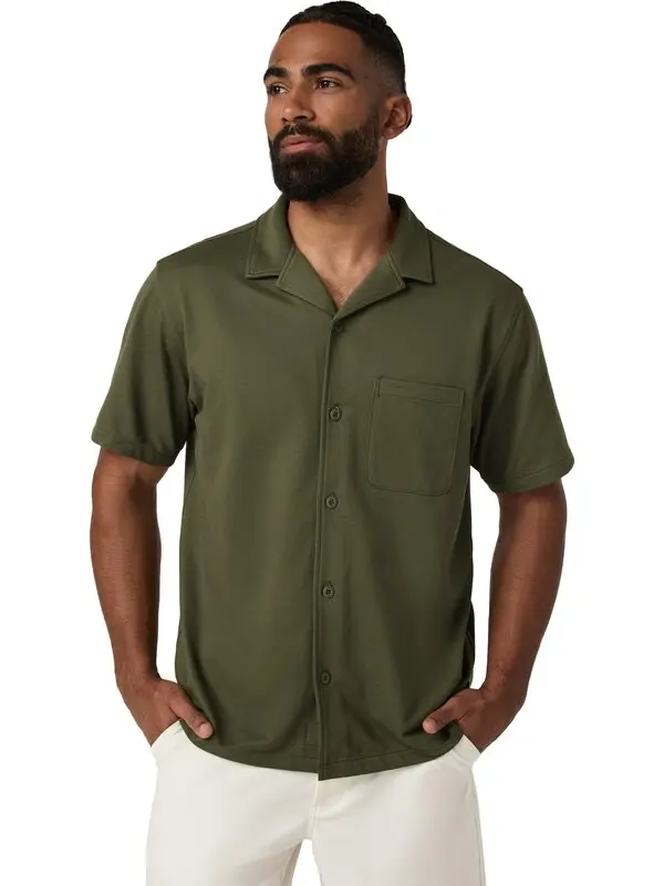 Vuori Short Sleeve Knit Oxford Camp Collar Button Down - Herb