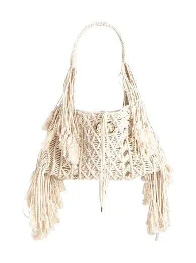 TWINSET Cotton Handbag With Fringe And Logo - Beige