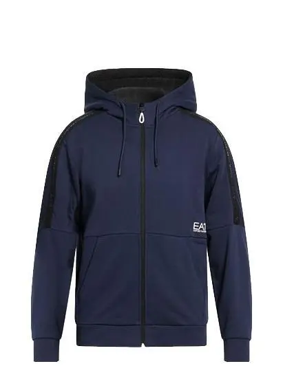 EA7 Zip-up Hooded Sweatshirt With Sporty Stripes - Navy