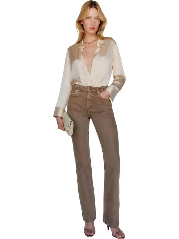 REFORMATION Blair High Rise Bootcut Jeans - Brown