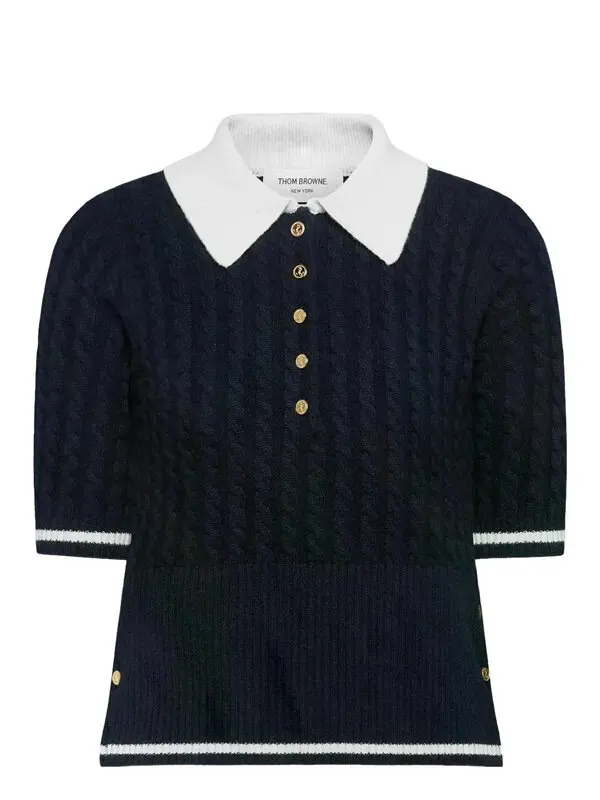 Thom Browne Cable-stitch Polo Shirt - Blue