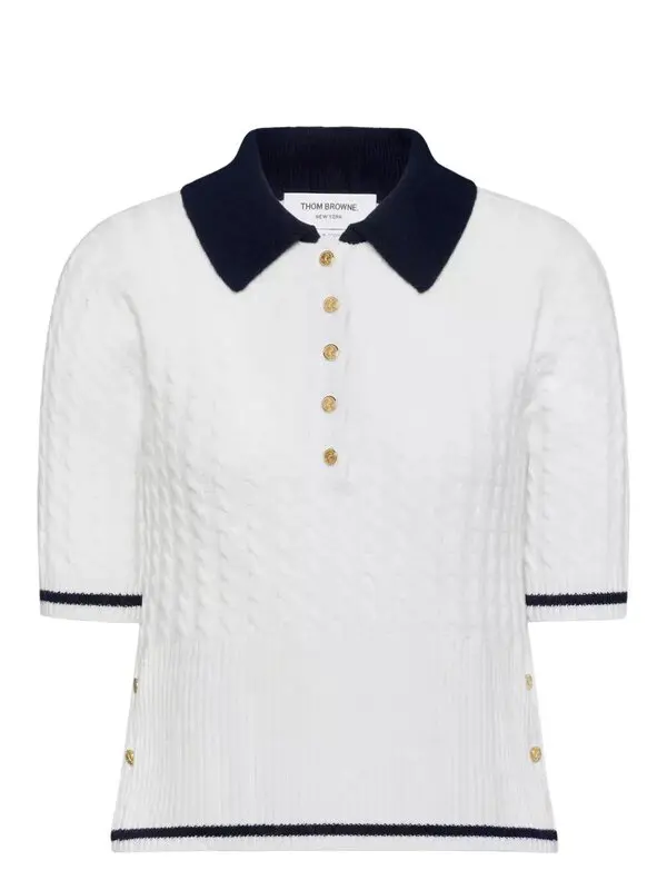 Thom Browne Cable-stitch Polo Shirt - White