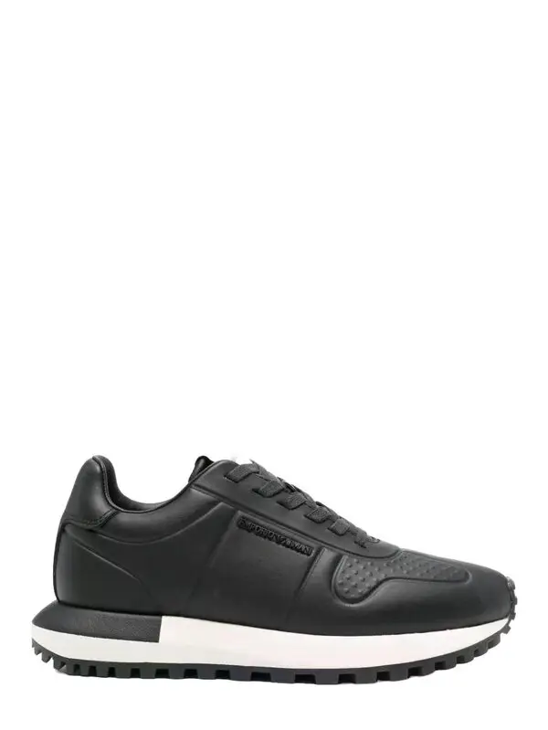 Emporio Armani Leather Sneakers With Logo Plaque - Black