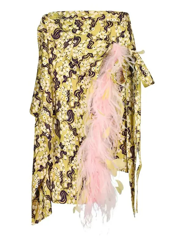 DES_PHEMMES Feather Midi Skirt - Yellow