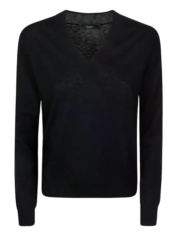 Max Mara V-neck Knit Wool Sweater - Black