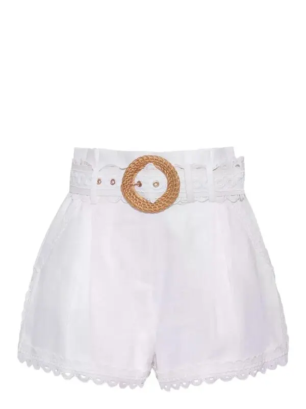 Cara Cara Pierce Lace-trim Belted Shorts - White