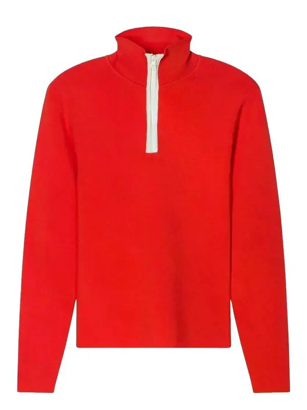 Closed Long-sleeve Half-zip Sweater - Red