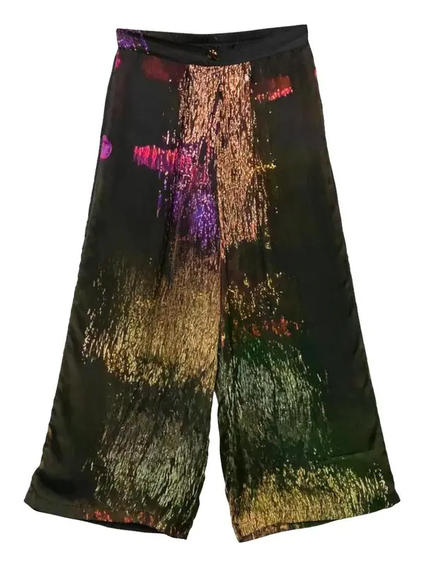 YAVI Printed Palazzo Pants - Black