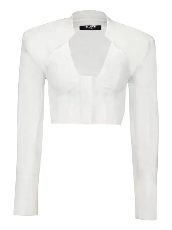 Balmain Long-sleeve Cropped Top - White