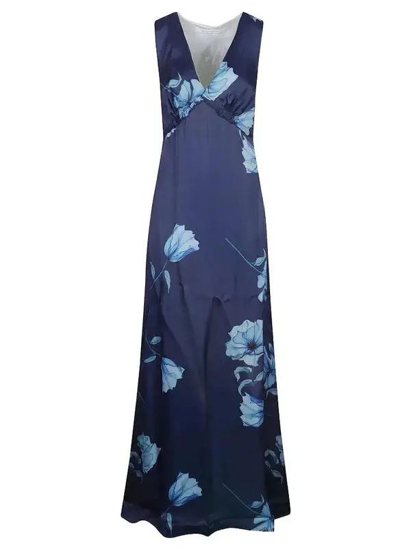 MAR DE MARGARITAS V-neck Floral Maxi Dress - Blue