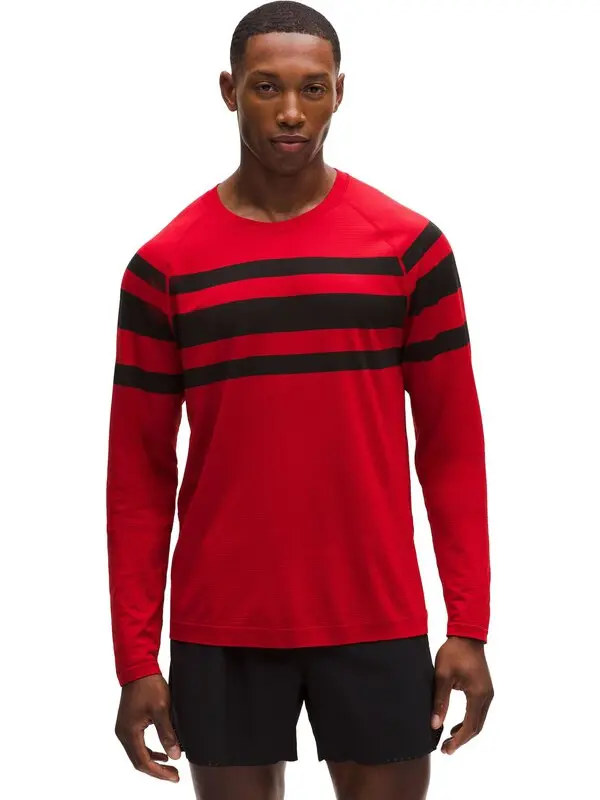 Lululemon Metal Vent Tech Long-sleeve Shirt - League Stripe Oxford Red/oxford Red/black