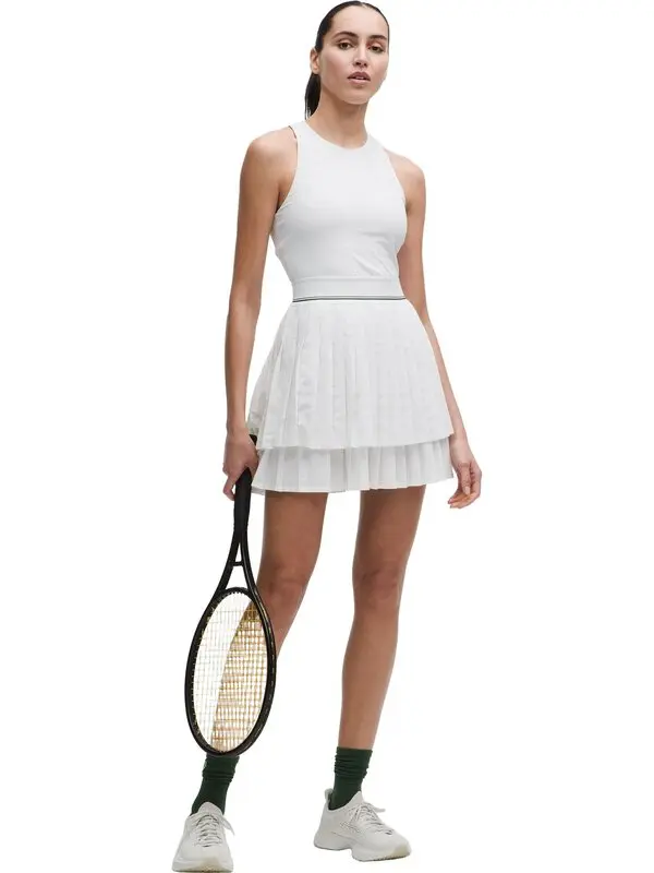 Lululemon Paisley-mesh Pleated Tennis Dress - White/ivy Grove