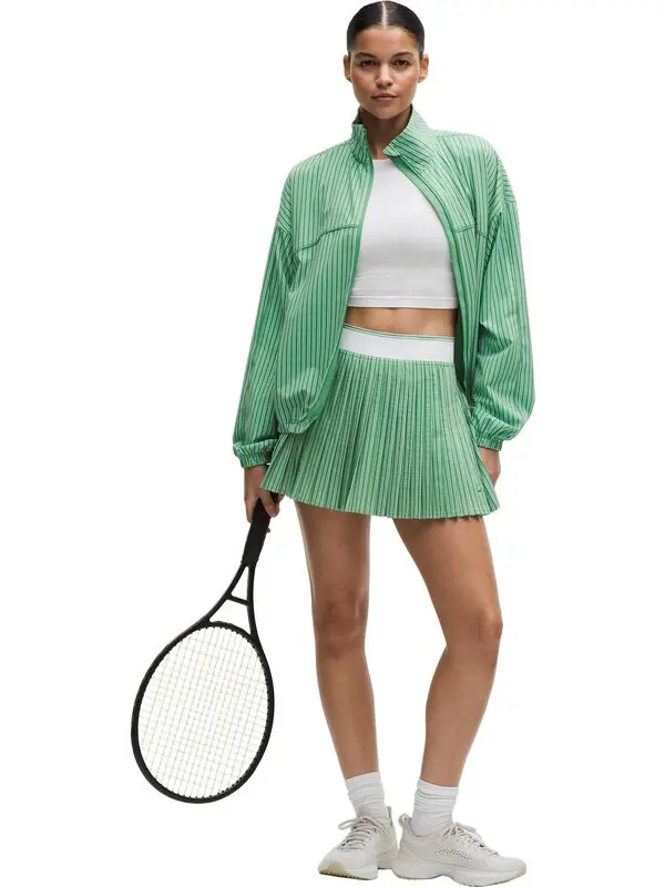 Lululemon Knife-pleat High-rise Tennis Skirt - Twice Stripe Vertical Canteen Green White/white
