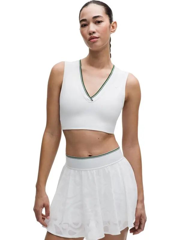 Lululemon Paisley Mesh-back V-neck Longline Tennis Bra - White/ivy Grove