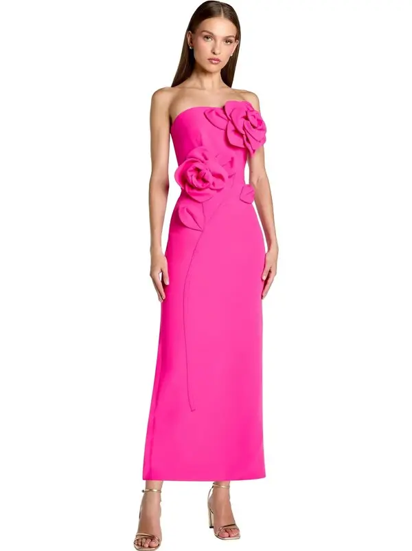 Mac Duggal Strapless Column Gown With Floral Detail - Pink