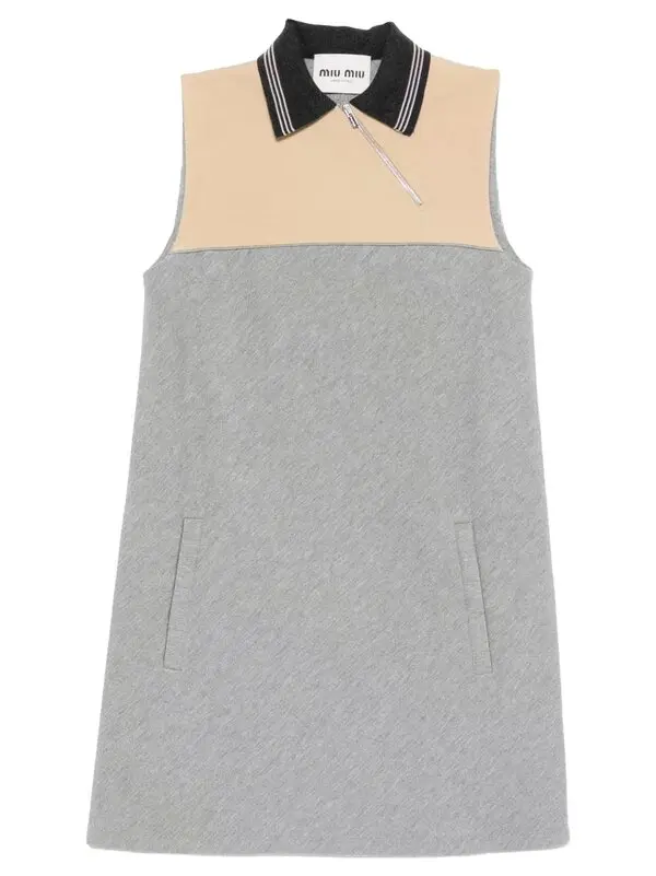 Miu Miu Half-zip Polo-collar Mini Dress - Grey