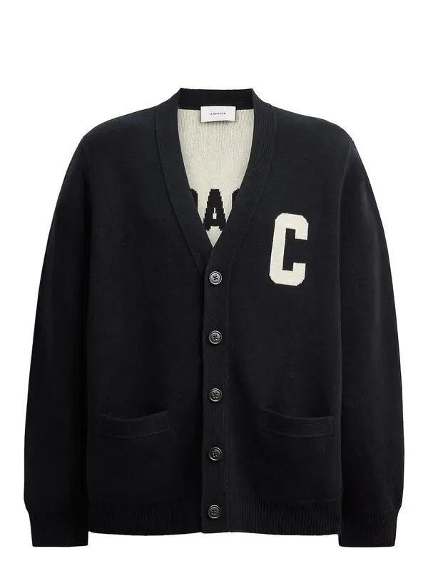 COACH Knit Cardigan With C Patch - Black