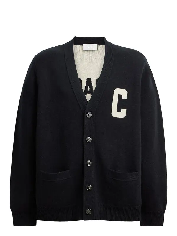 COACH Cotton Wool Cashmere Cardigan With C Patch And Graphic Back - Black