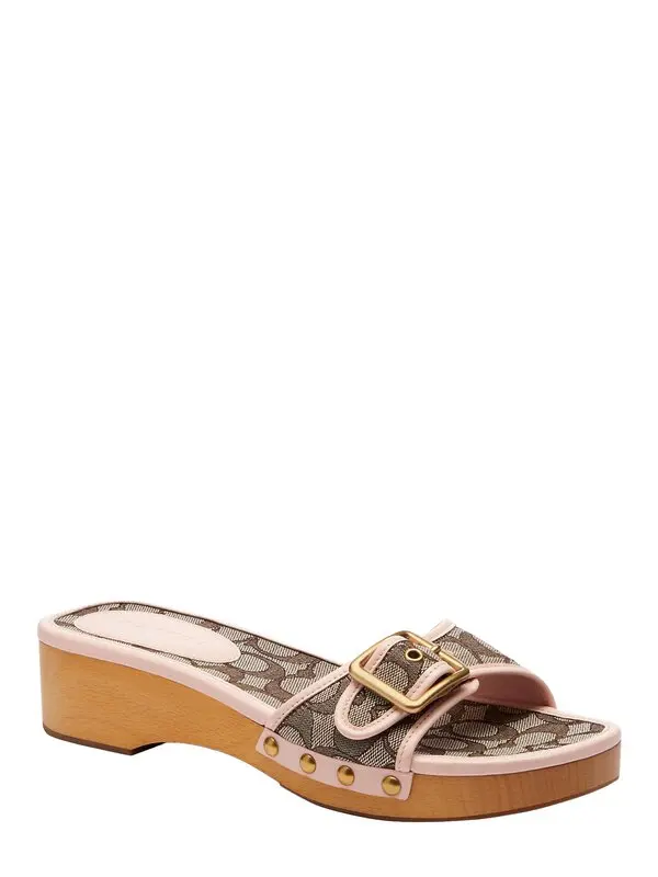 COACH Margot Wooden Sandal In Signature Jacquard - Oak/candy Pink