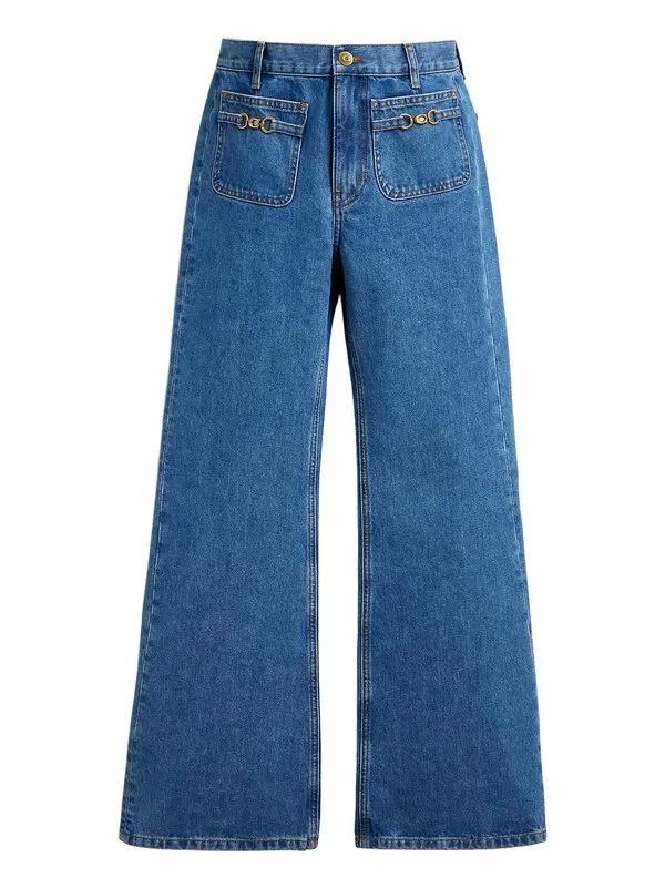 COACH Sculpted C Denim Flare Pants - Medium Blue