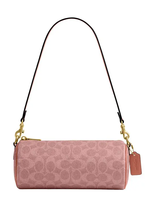 COACH Barrel Bag In Signature Canvas - Brass/melon Pink