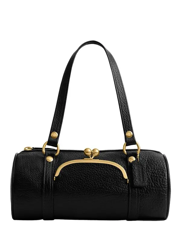 COACH Kisslock Barrel Bag In Textured Leather - Brass/black