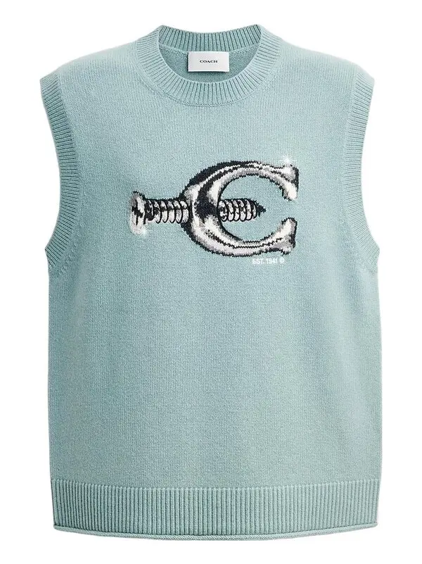 COACH Hardware Crewneck Sweater Vest - Sea Mist