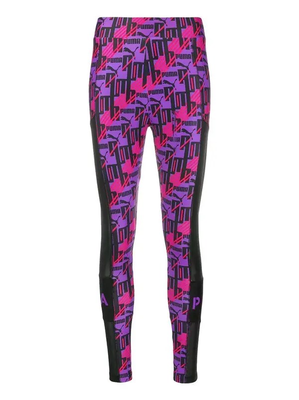 PUMA Printed Mesh Panel Leggings - Purple