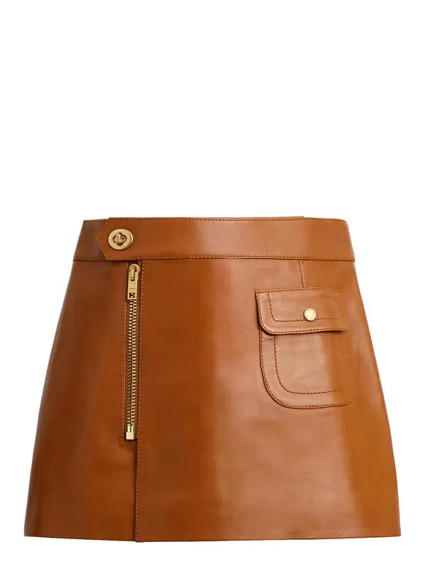 COACH Mini Leather Heritage Skirt - Saddle