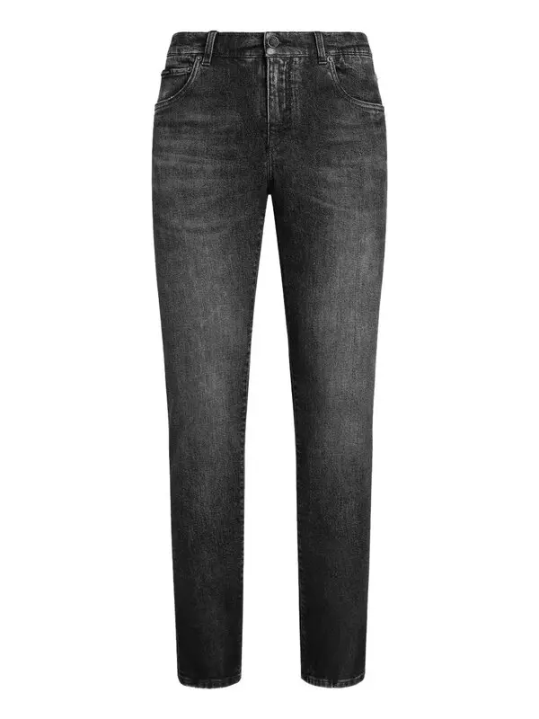 Dolce & Gabbana Slim-cut Jeans With Logo Plaque - Grey