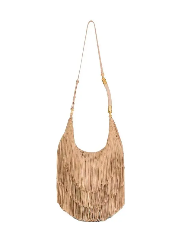 Balmain Large Ebene Fringed Hobo Bag - Neutrals