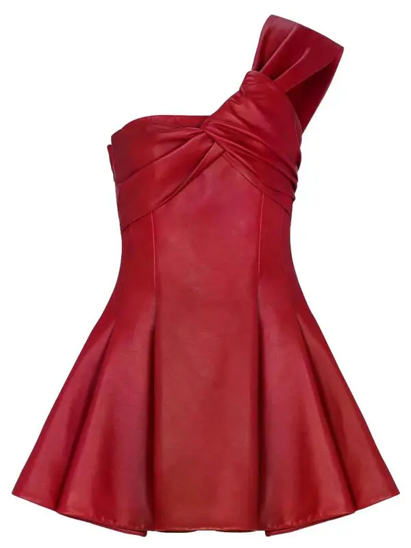Balmain One-shoulder Leather Mini Dress - Red