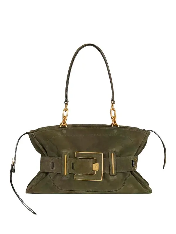 Balmain Anthem Suede Shoulder Bag - Green