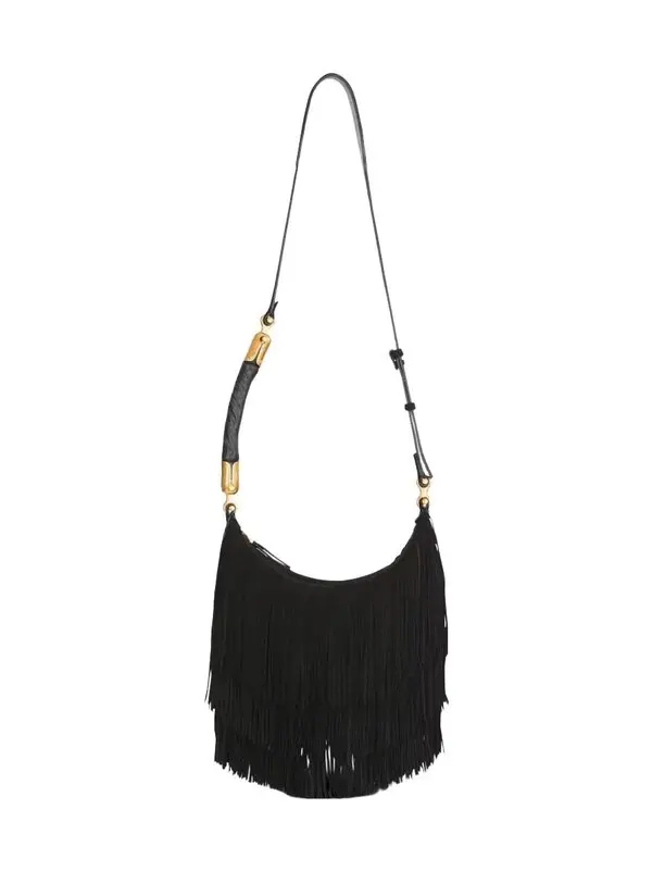 Balmain Ebene Hobo Fringed Suede Shoulder Bag - Black