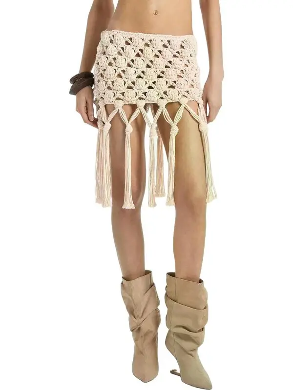 Balmain Crochet Knit Skirt - Neutrals
