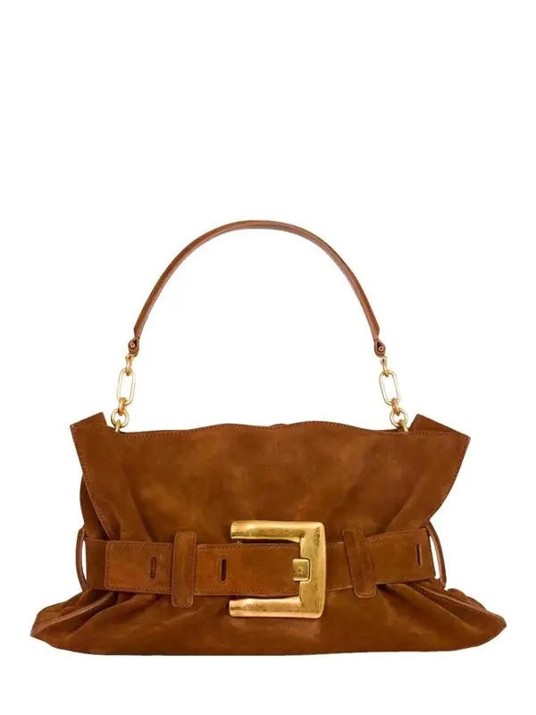 Balmain Medium Anthem Suede Shoulder Bag - Brown