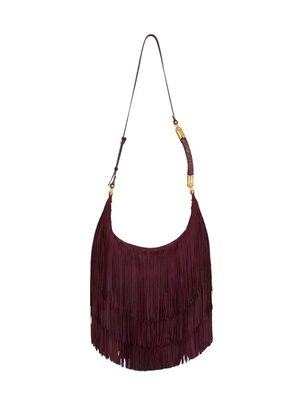Balmain Fringed Hobo Bag - Red
