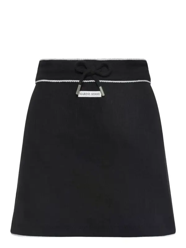 MARINE SERRE Ribbed Mini Skirt With Drawstring - Black