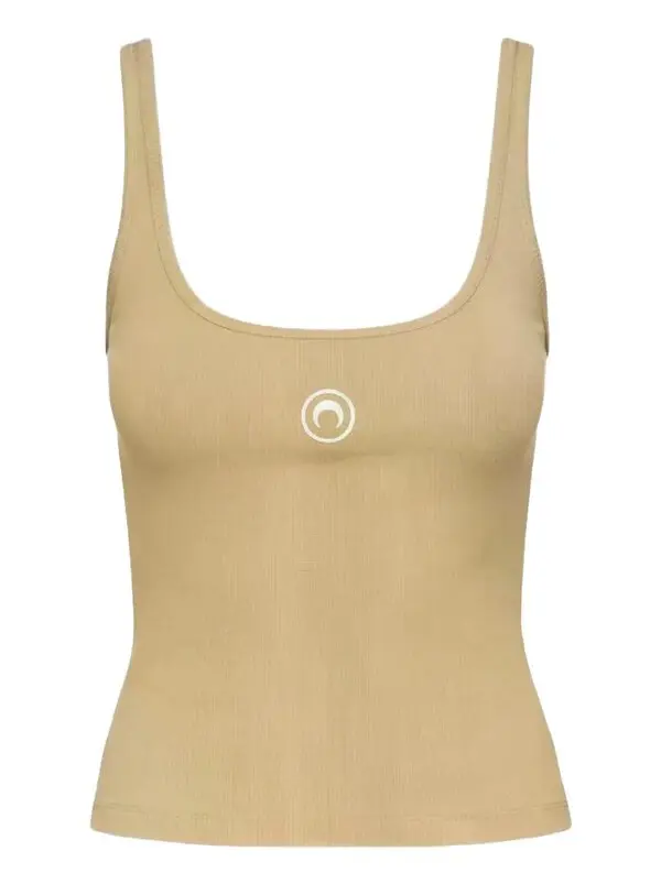 MARINE SERRE Moon Logo Ribbed Tank Top - Neutrals