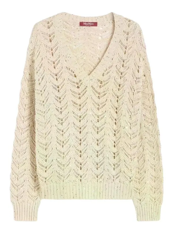 Max Mara Openwork V-neck Sweater - Neutrals