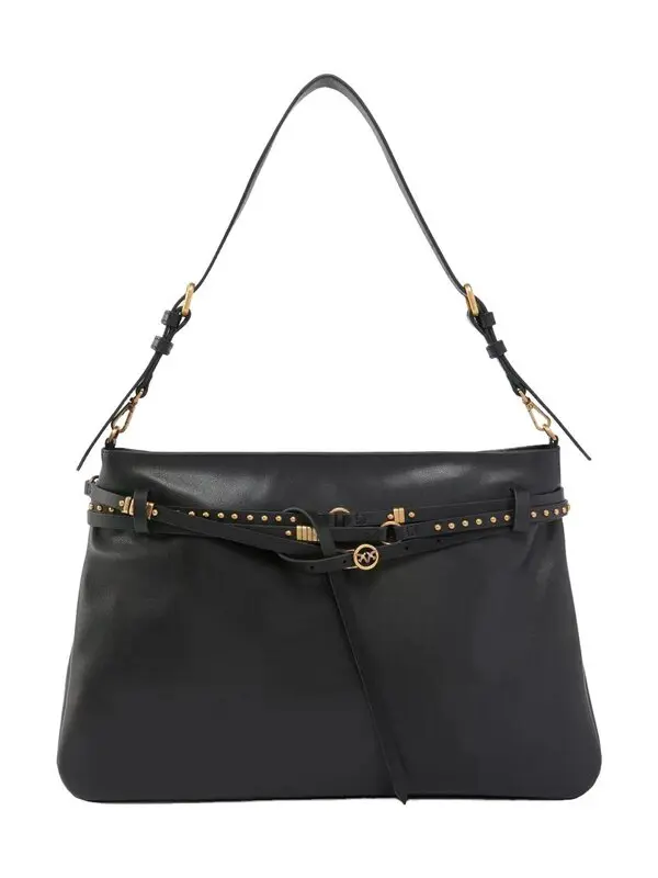 Pinko Studded Leather Shoulder Bag - Black