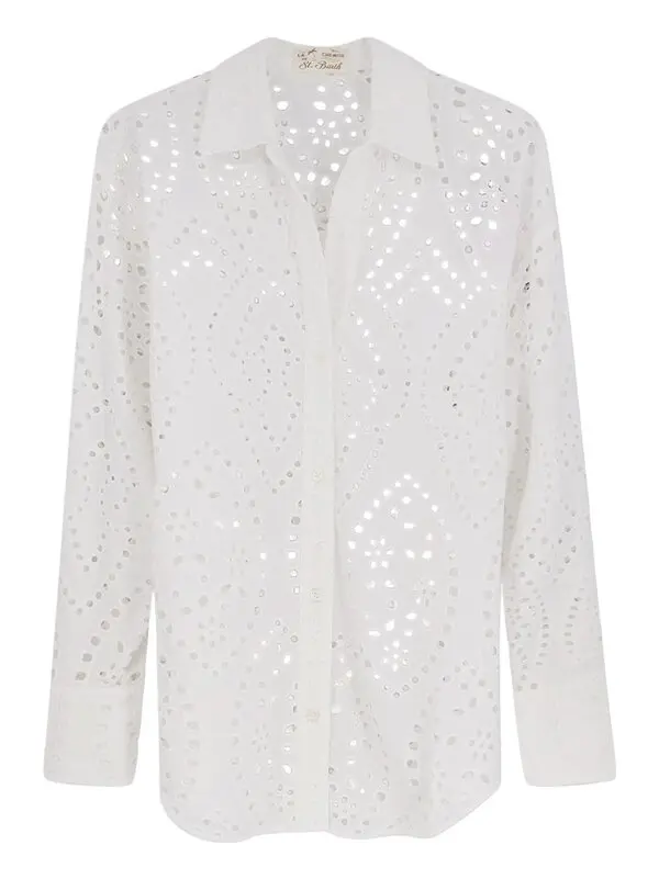 MC2 SAINT BARTH Cristal Broderie Anglaise Embroidery Shirt - White