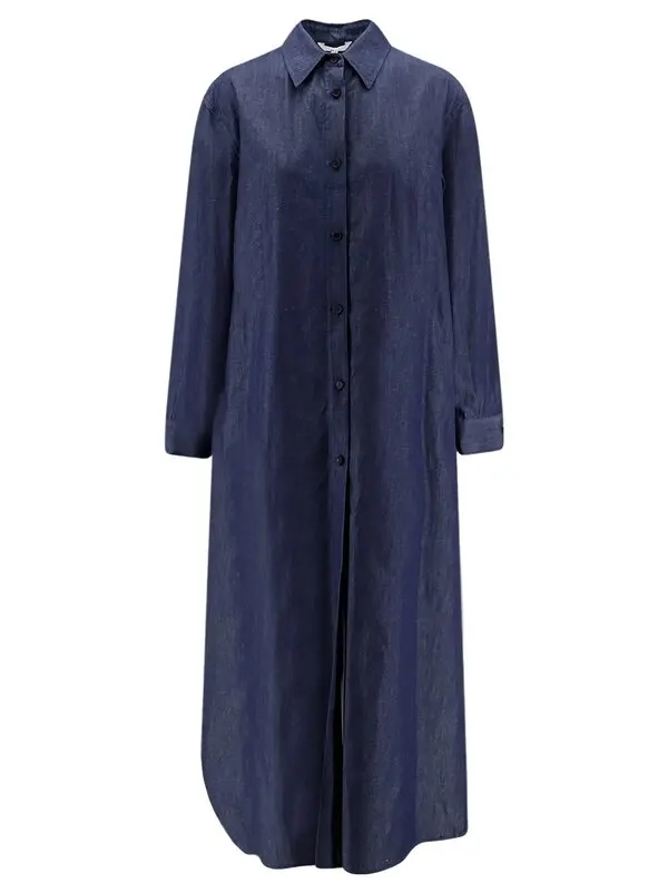 HEVO Arigliano Cotton Chemisier Dress - Blue