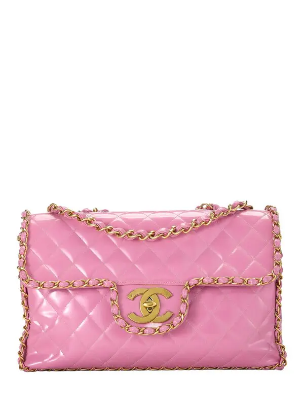 Chanel Quilted Patent Chain Border Flap - Pink