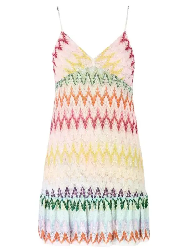 Missoni V-neck Chevron-pattern Mini Dress - Neutrals
