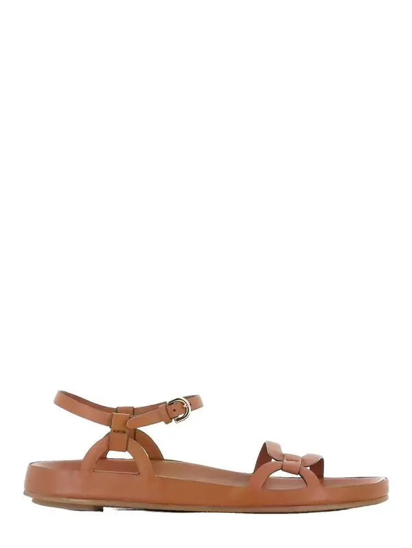 DEL CARLO Leather Flat Sandals - Brown