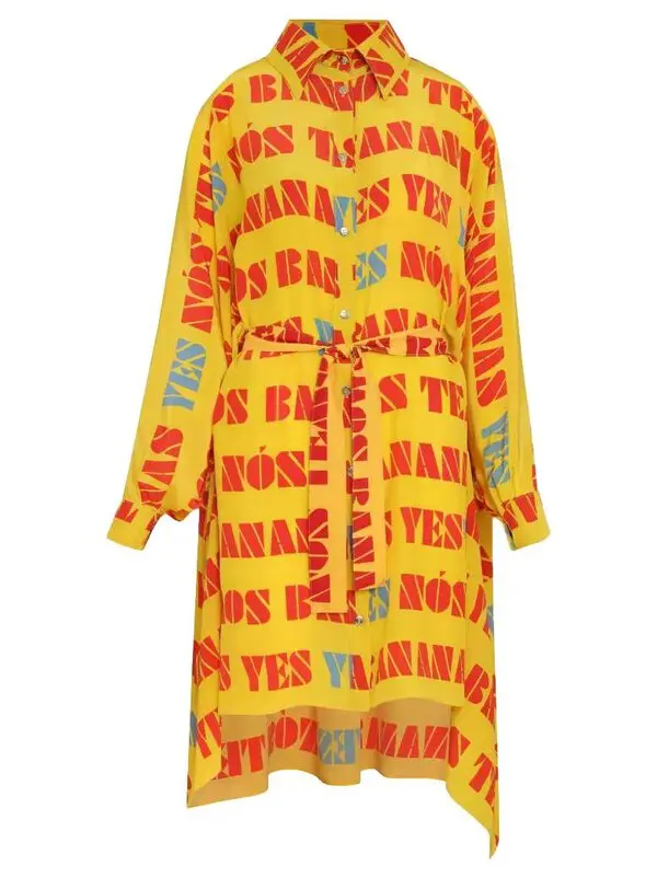 AMIR SLAMA Belted Printed Mini Shirt Dress - Yellow